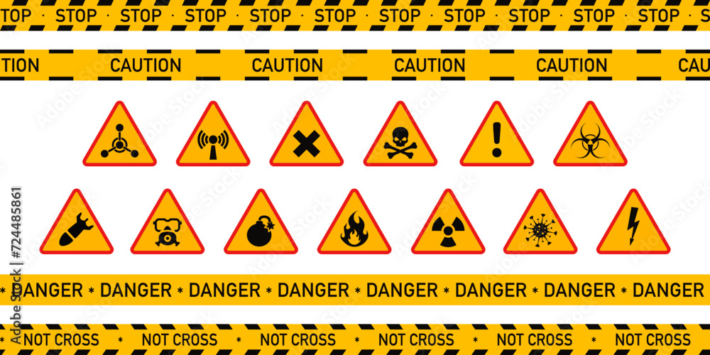 Vecteur Stock Yellow alert triangles, warning sign danger. Attention ...