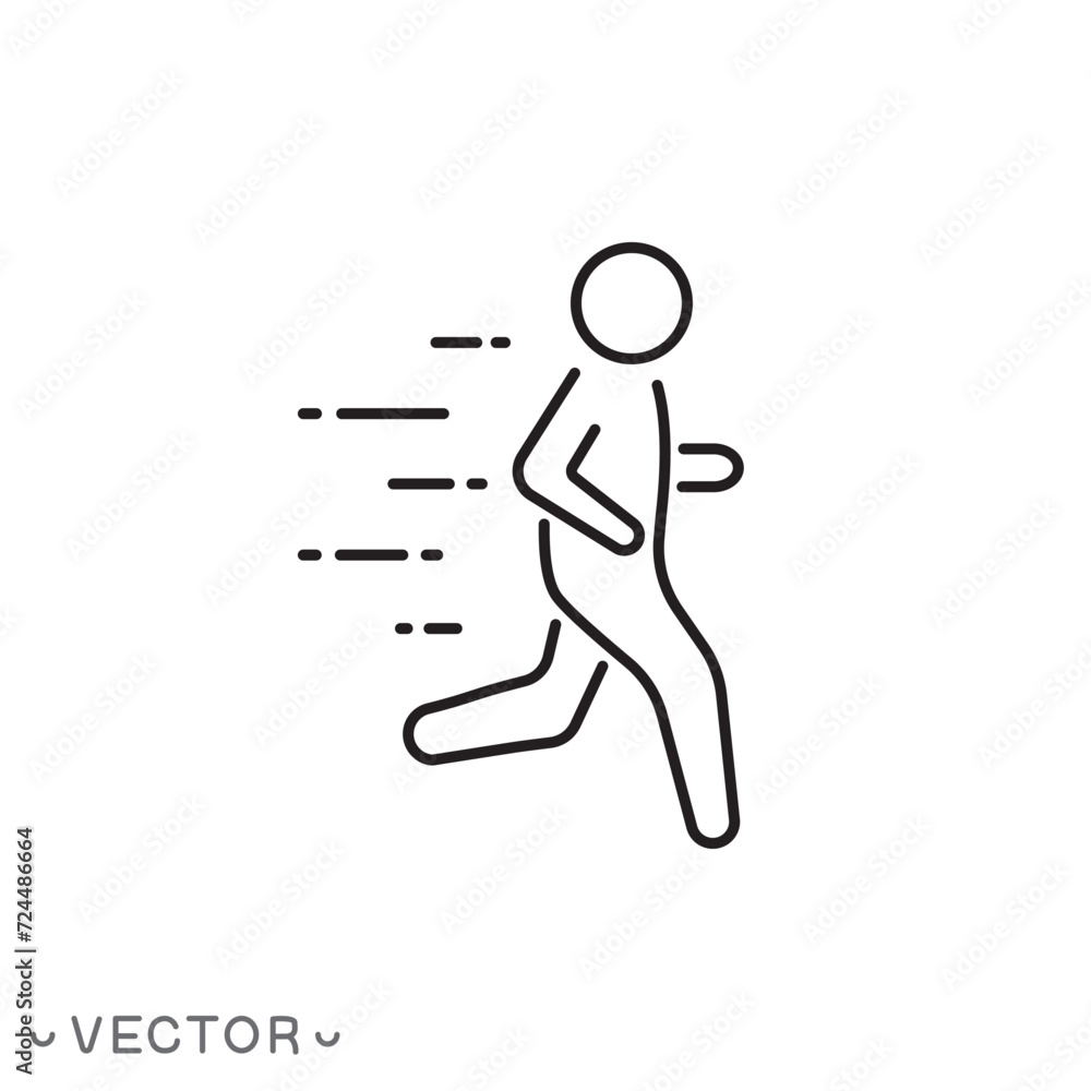 running line icon, Fast, hurry, belated for work or school, Person ...