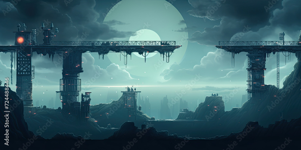 Vintage retro video game level design background, old school graphics ...