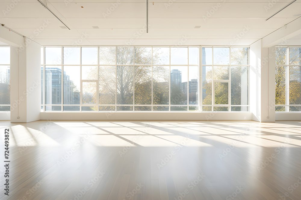 Heller, leerer Raum mit großen Fenstern, Interior-Design, erstellt mit ...