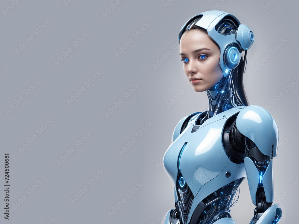 Humanoid female robot on a simple background. Artificial intelligence ...