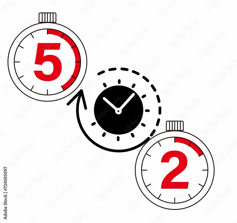Minute time counter concept set of clocks or stopwatches image in red ...