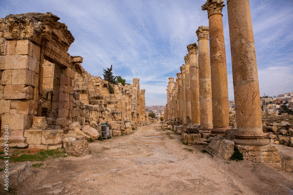 Roman ruins in the Jordanian city of Jerash. The ruins of the walled ...