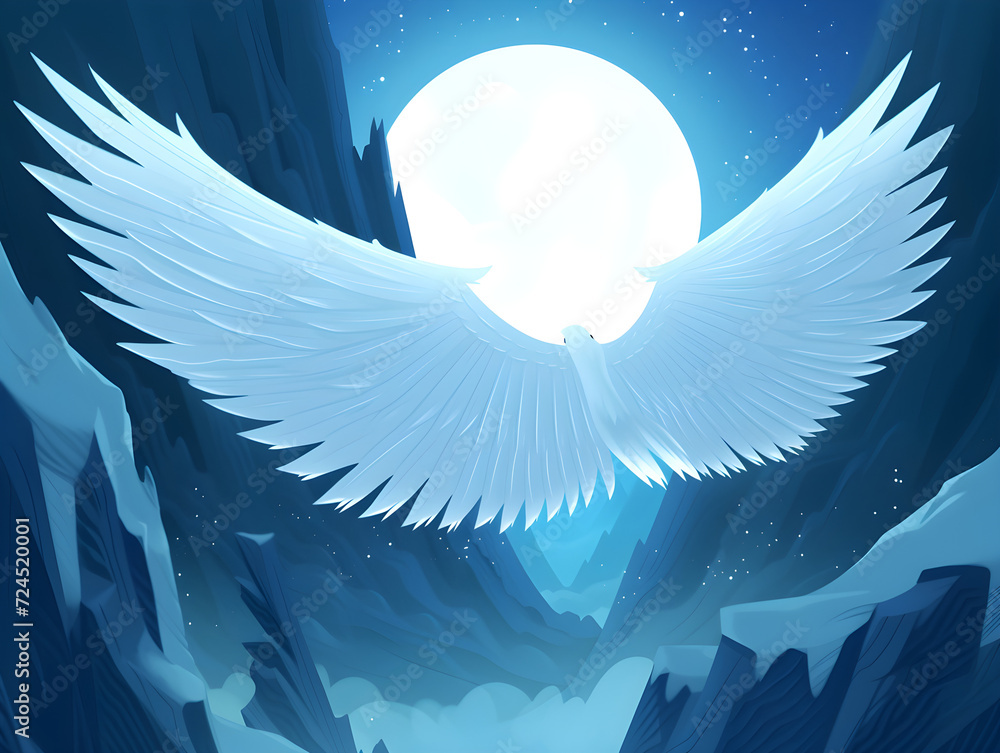 Majestic White-Winged Creature Soaring Over Jagged Peaks in Moonlit ...