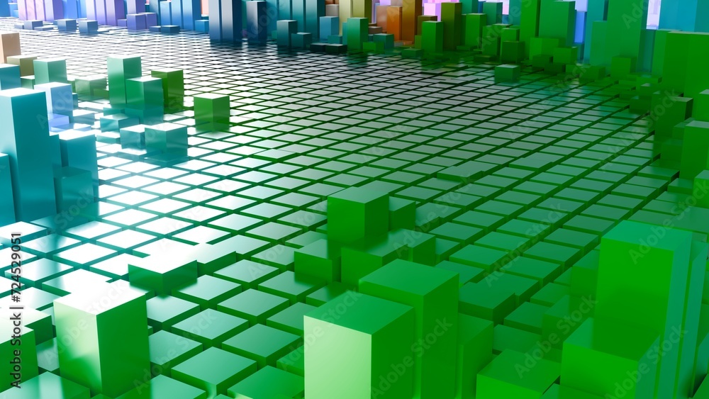 Geometrie - grüne Quader - Skyline - Architektur, Hochhäuser ...