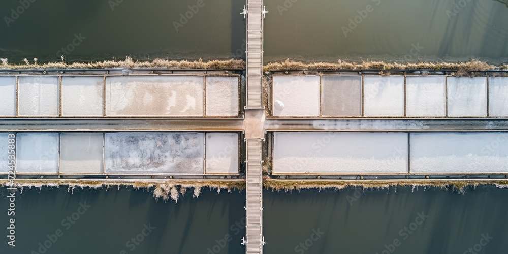 Generative AI, Salt farm landscape, photorealistic top view drone ...
