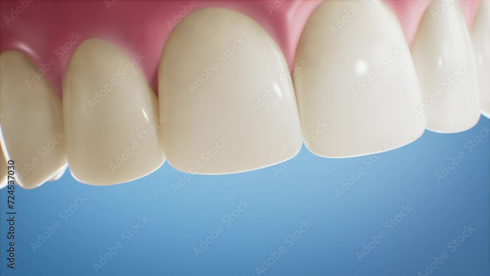 Slow moving closeup shot of stained discolored teeth, 3d animation ...