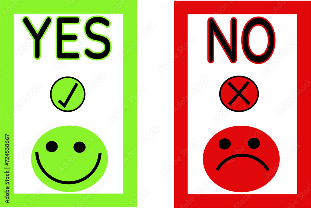 Yes and No symbols with a smiley face and a sad face in colors red and ...