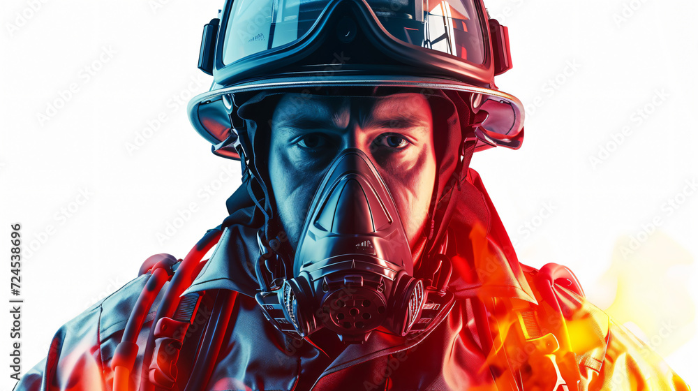 A stunning 3D rendering of a brave firefighter standing heroically ...