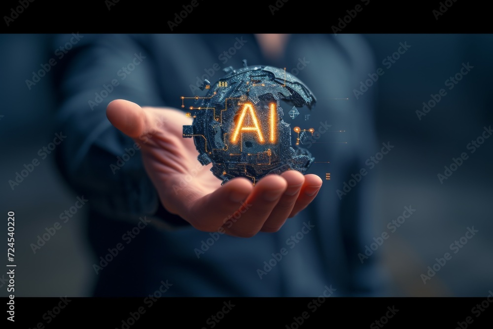 Close up man open hand holding AI brain.Artificial Intelligence or AI ...