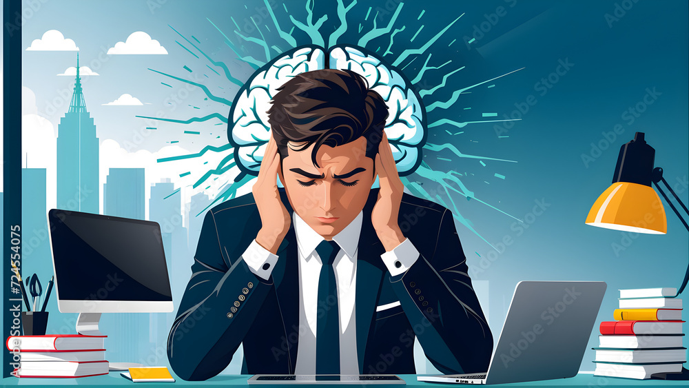 human mental health workplace stress vector illustration. concept of psychological problems ...
