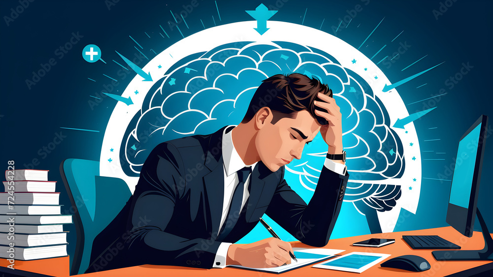 human mental health workplace stress vector illustration. concept of ...