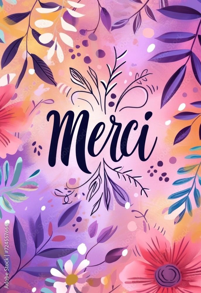 Merci - Thank you in French language. Modern calligraphy lettering text ...