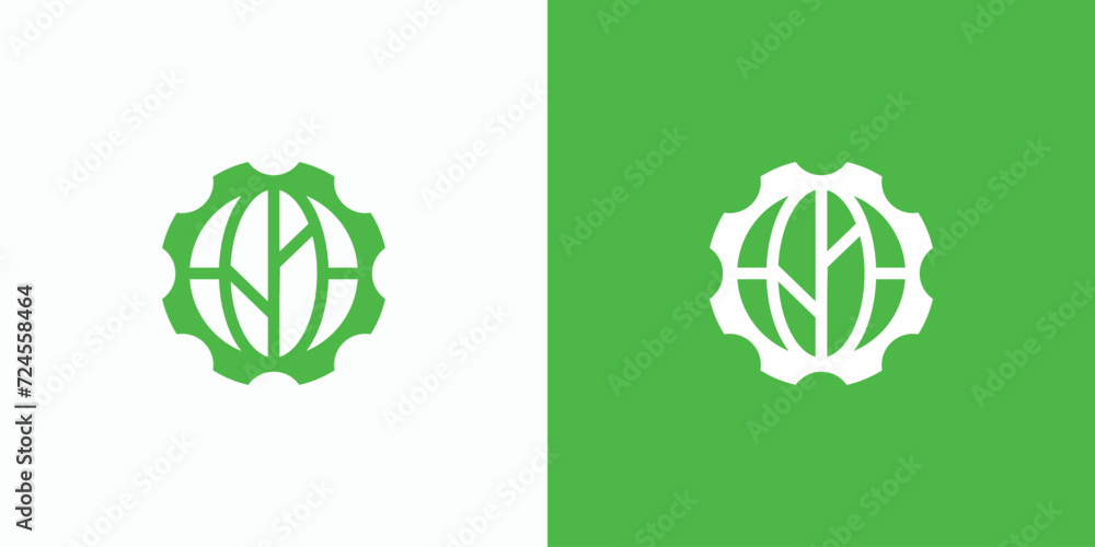 Vector logo design illustration of a green globe outline with a leaf ...