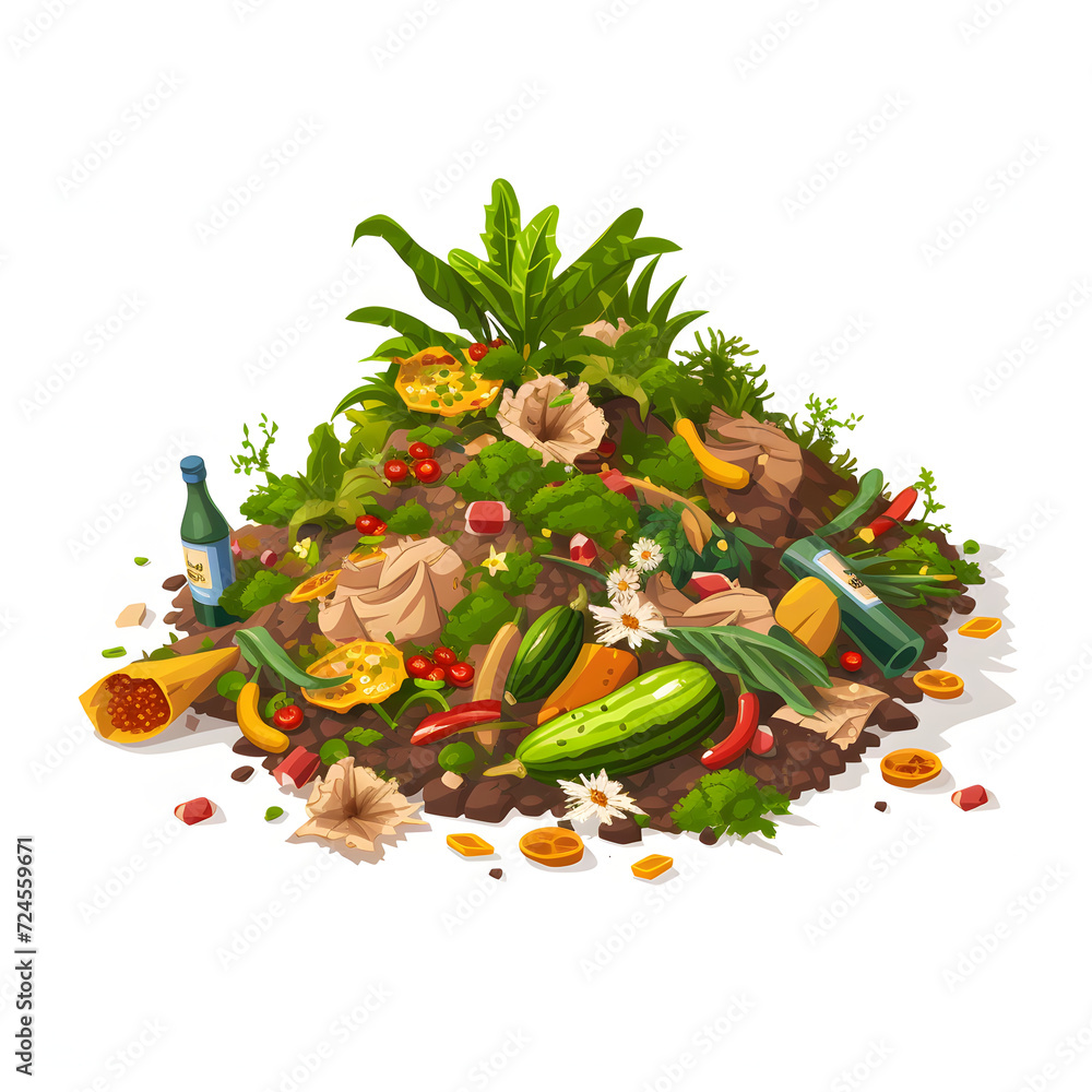 Landfill site with piled-up waste isolated on white background, cartoon ...