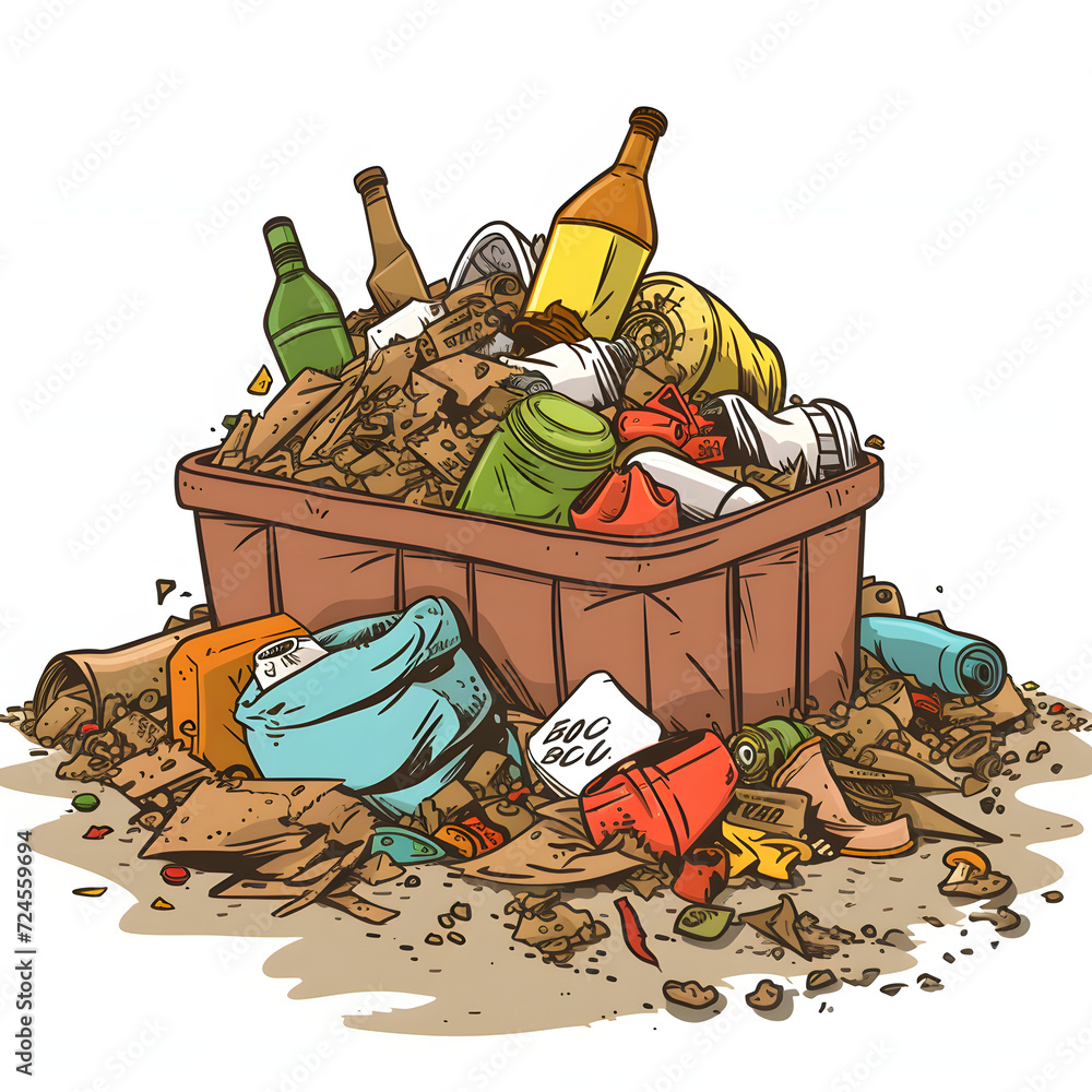 Landfill site with piled-up waste isolated on white background, cartoon ...