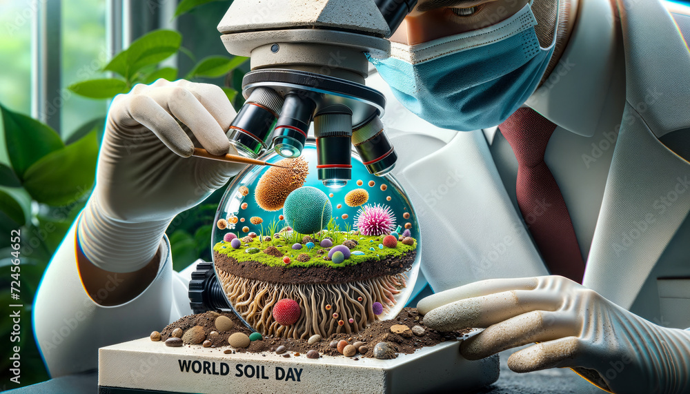 Microscopic Wonders: Photorealistic portrayal of a scientist examining ...