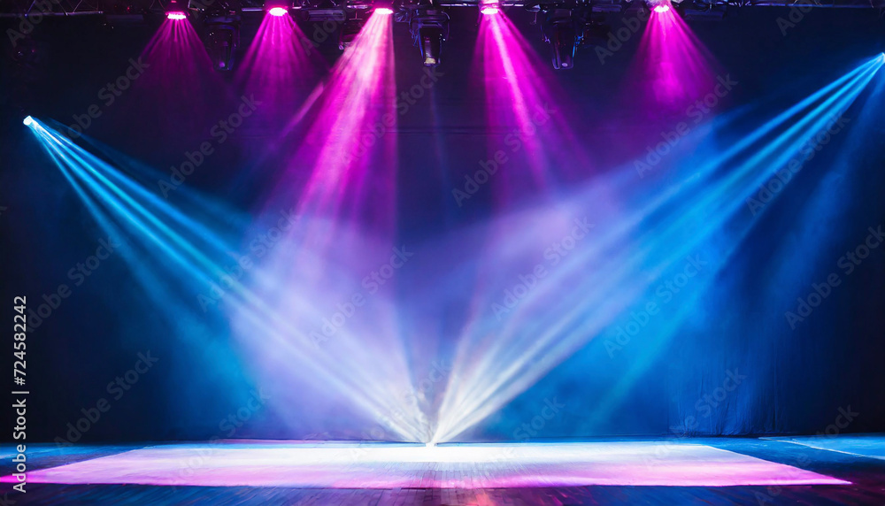 Modern dance stage with blue and purple light background with spotlight ...