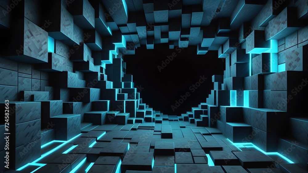 Minecraft inspired enigmatic dark backdrop. Minecraft world. Generative ...