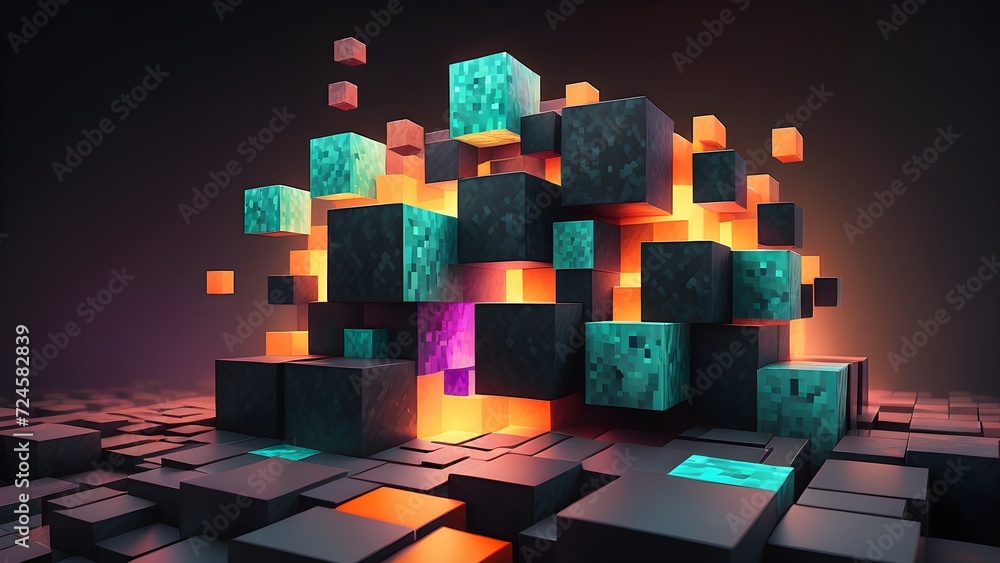 Photo & Art Print Minecraft inspired enigmatic dark backdrop, Janis