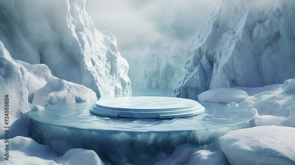 Ice background podium cold winter snow product platform floor frozen ...