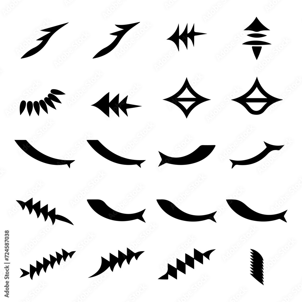 Fishbone black silhouette. Different types of fish bone clip art ...