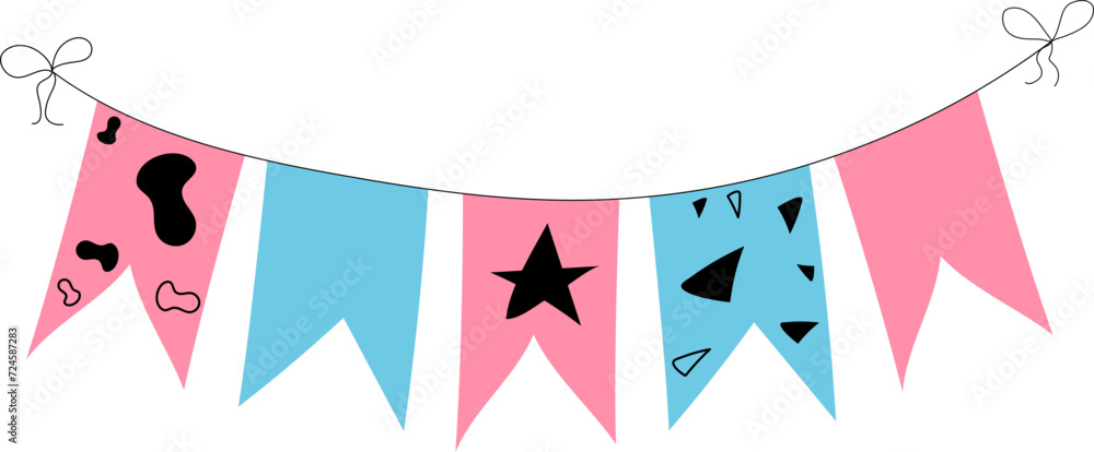 Flag garland bunting heart, star birthday party flat set. Anniversary ...