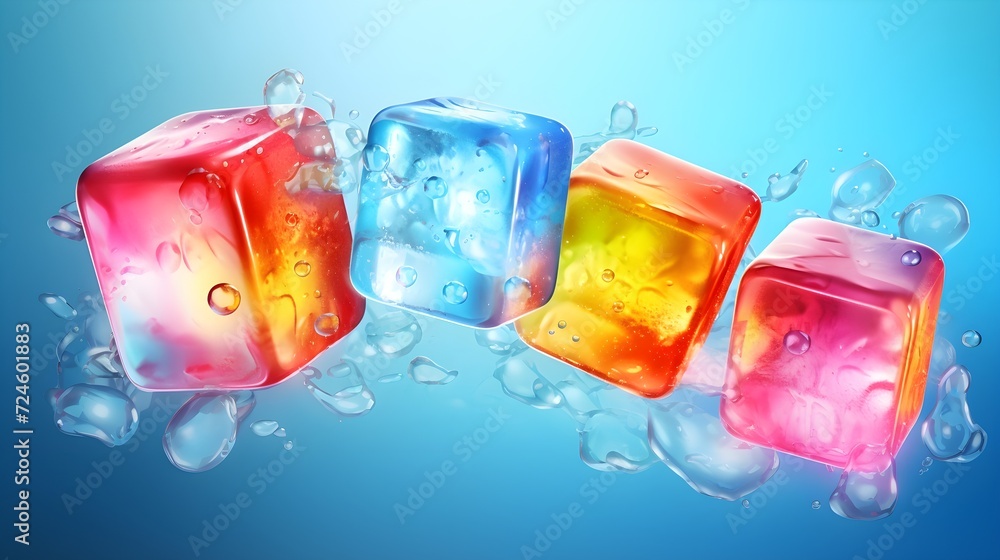 Realistic color ice cubes, 3d glass icy pieces for drink cooling, clean ...