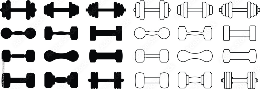Dumbbell icon. Set of different dumbbell collection isolated on ...
