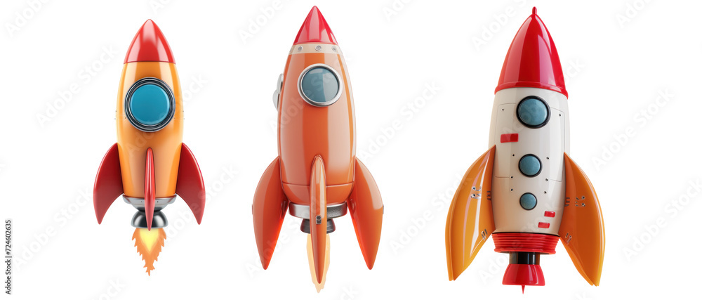 3D minimalist rocket element set on transparent background Stock Photo ...