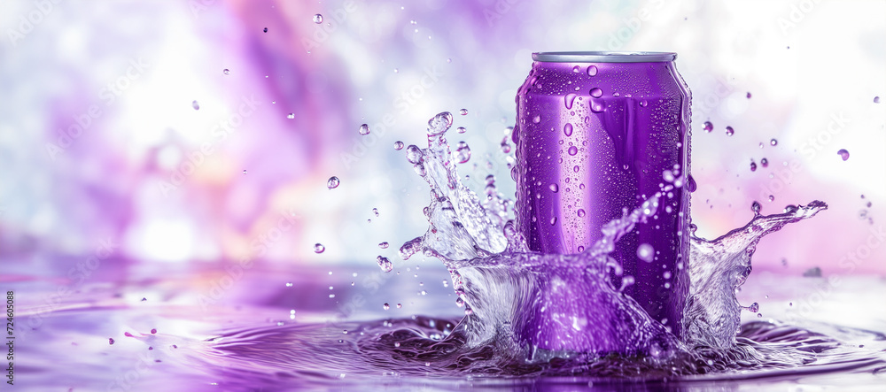 mock up product photograph of a purple color aluminum soda can isolated ...
