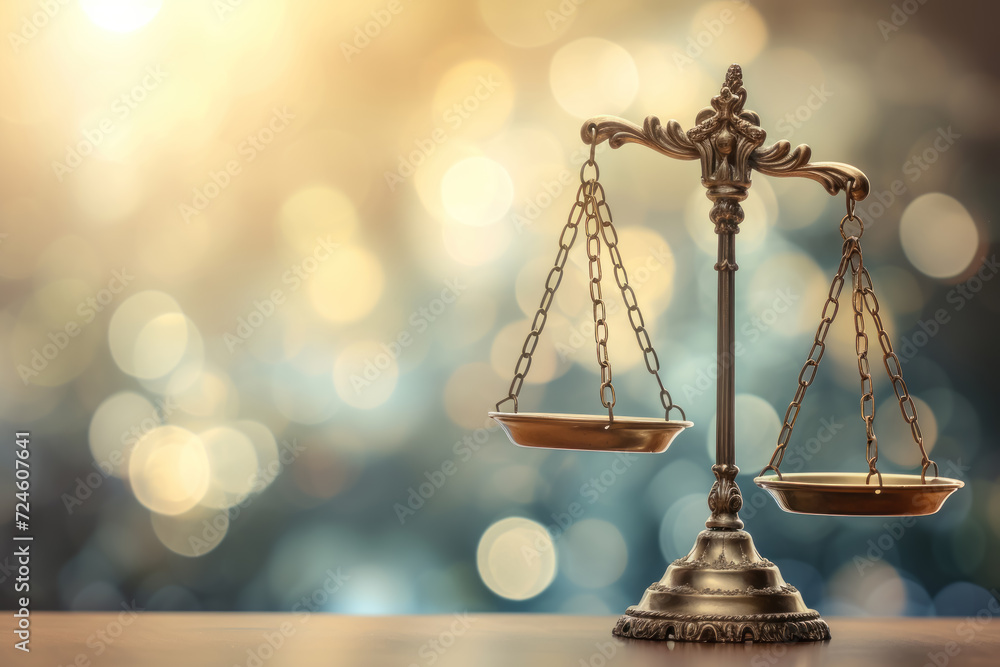 Scales of justice with a faint light glow, depicting Justice. justice concept. bokeh. Judicial ...