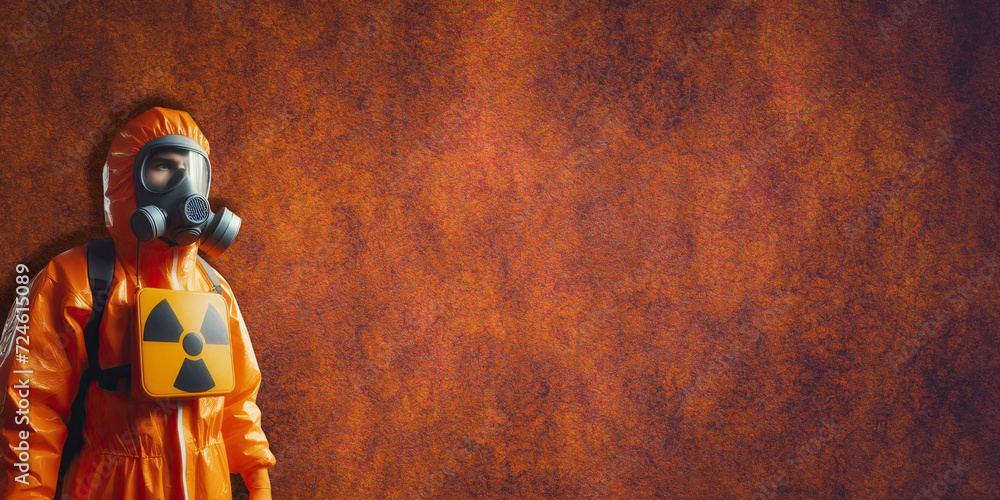 Industrial man wearing orange Hazmat Suit Sheild and mask Bio Hazardous ...