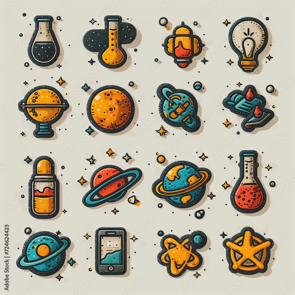 La ciencia en iconos simbolizando áreas de tecnología, investigación ...