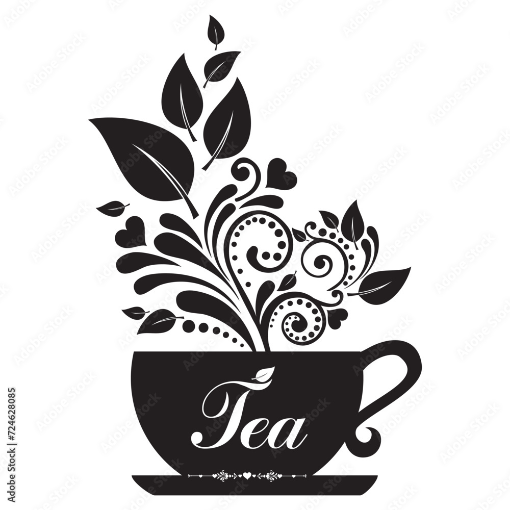 Cute tea time card. Cup with floral design elements. Menu for ...