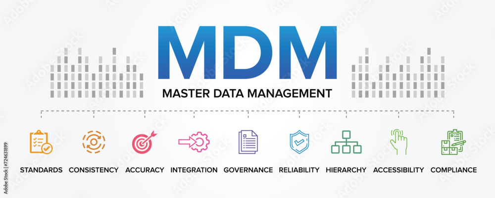 MDM - Master Data Management concept vector icons set infographic ...