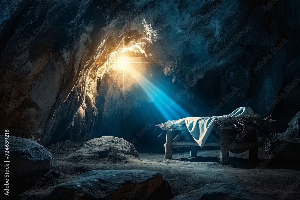 Foto de Christian Christmas scene with empty wooden manger, star of ...