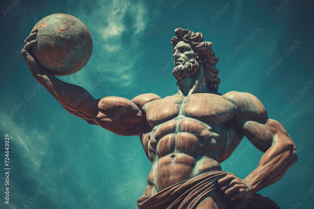 Powerful Atlas: A Statue of the Greek Titan Carrying the Weight of the ...