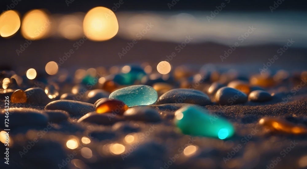 beautiful beach colored stones in the beach side with waves at the ...