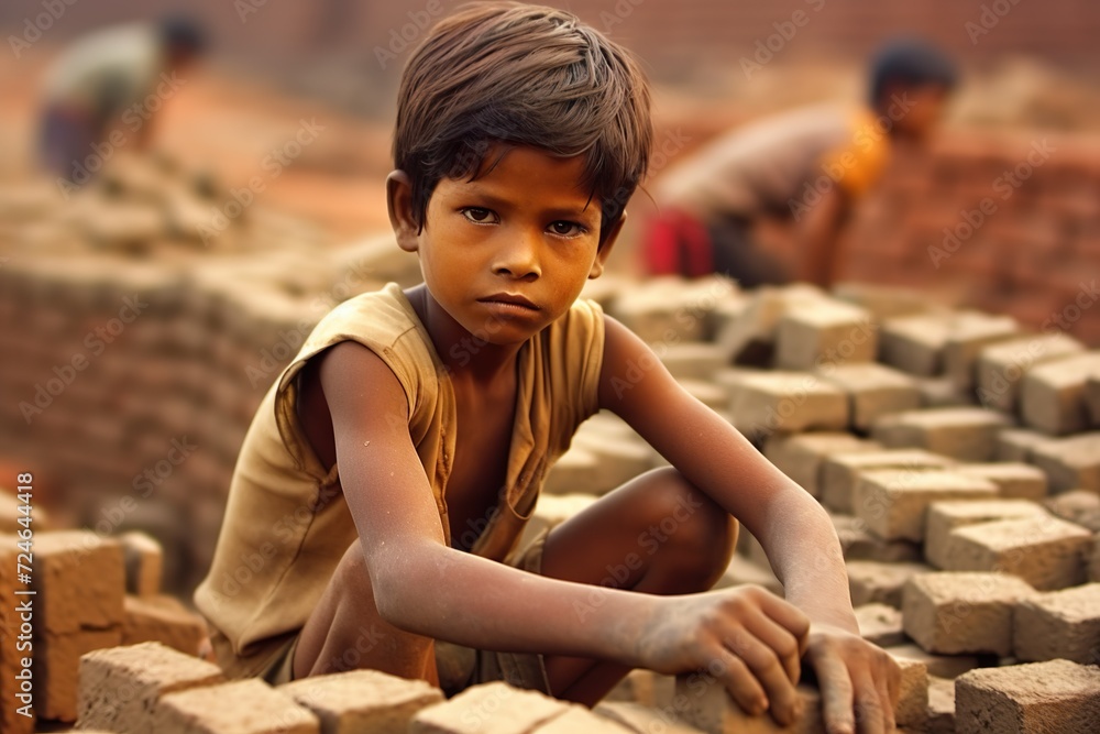 poor kid collecting bricks, childhood labor Stock Photo | Adobe Stock