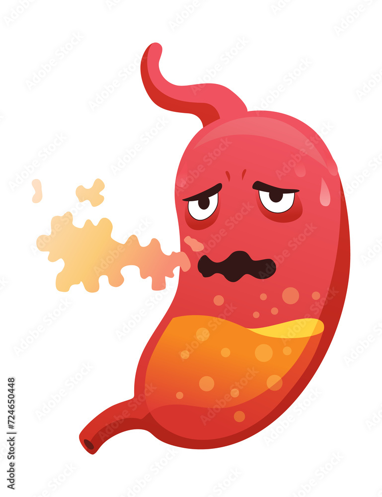 Stomach troubles icon. Sad suffering sick human stomach. flat cartoon ...