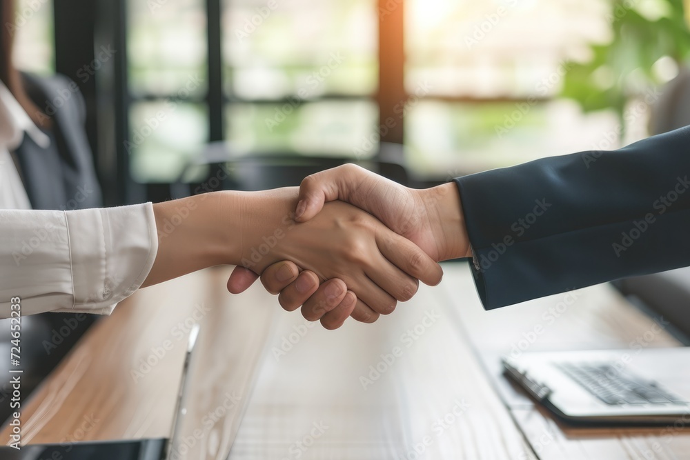 Hand shake, acquisition and business people investment deal, b2b ...