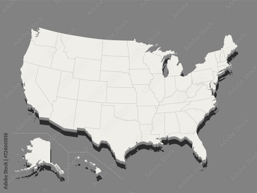 Minimalistic map of the USA in white on a dark background. Thin clean ...