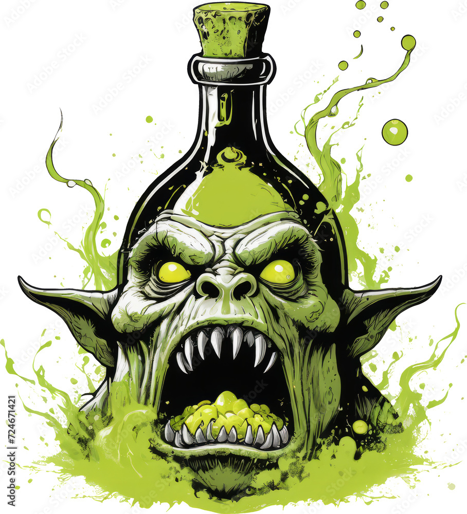 Orc head in a magic bottle, Potion of Orcs Wizard Kit, 2D Game design ...