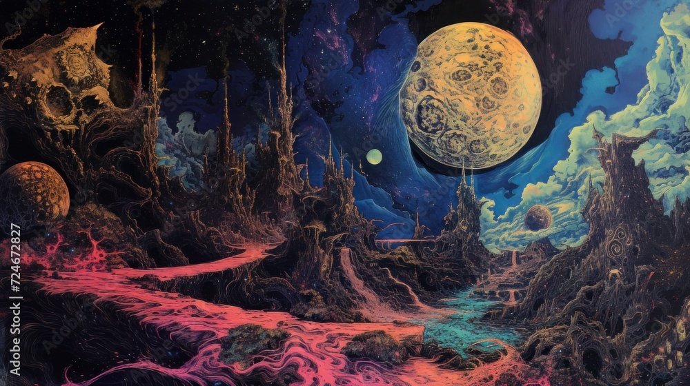 1980s fantasy art drawing, sketch, high contrast, vivid color ...