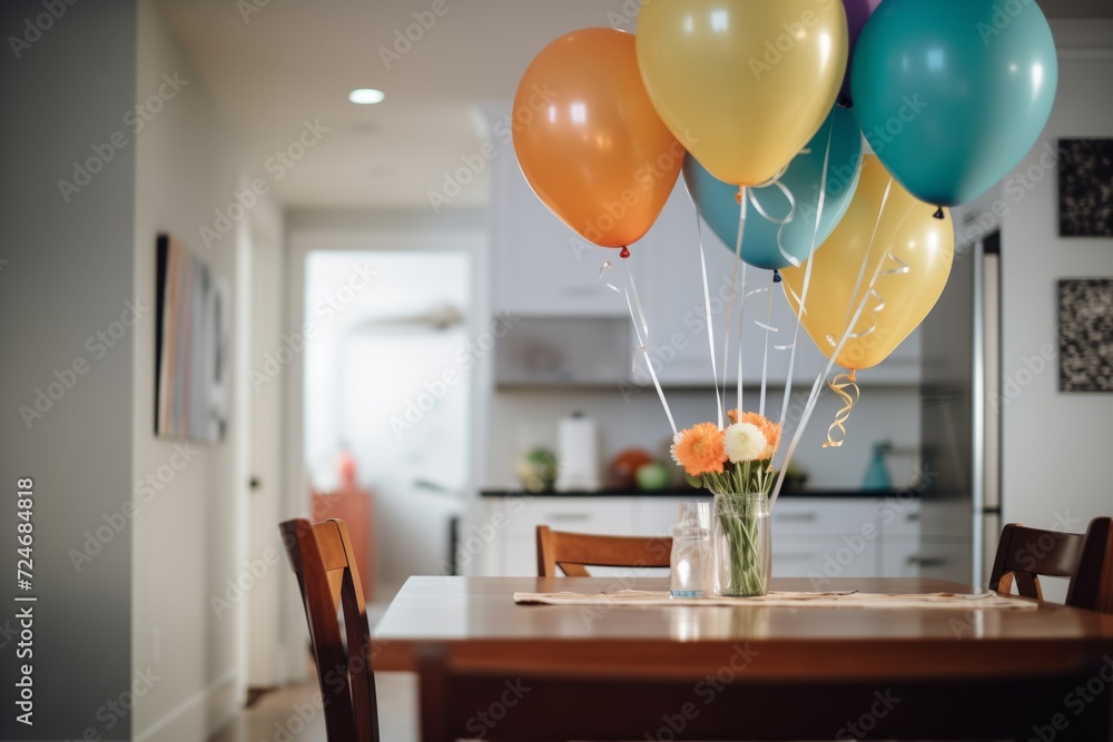 balloons attached to a first night dinner table in a new house Stock ...