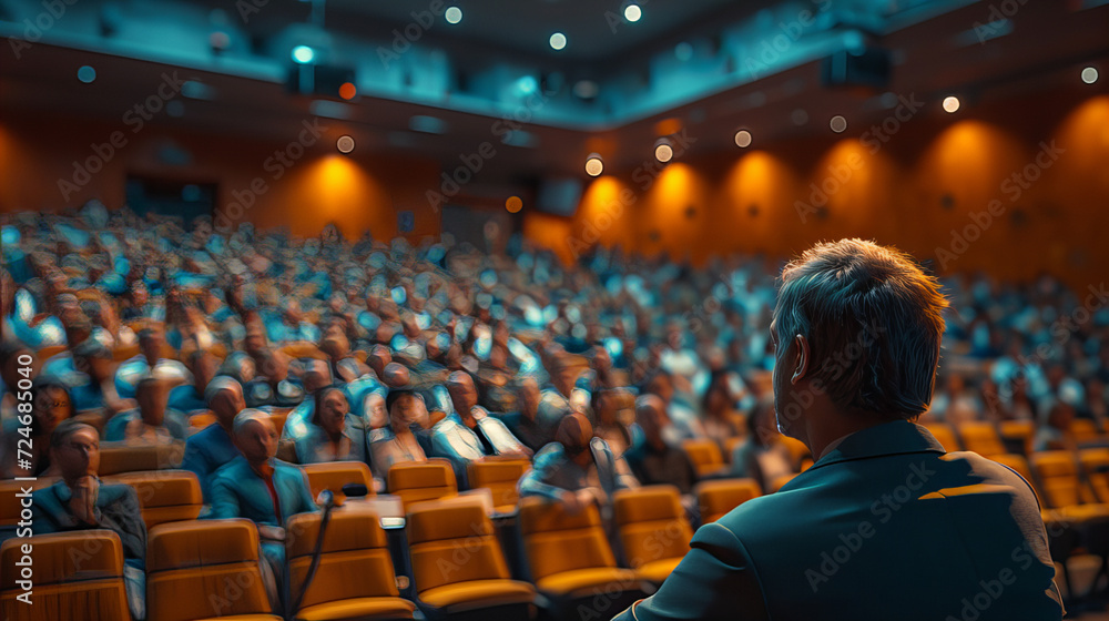 Keynote Speaker Engaging Audience, captivating view from behind a ...