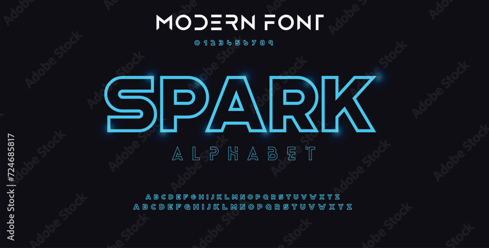 Spark Outline Double line monogram alphabet and tech fonts. Lines font ...