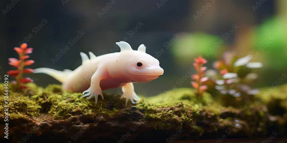 Charming Axolotl on a Mossy Log: An Enchanting High-Resolution Image ...