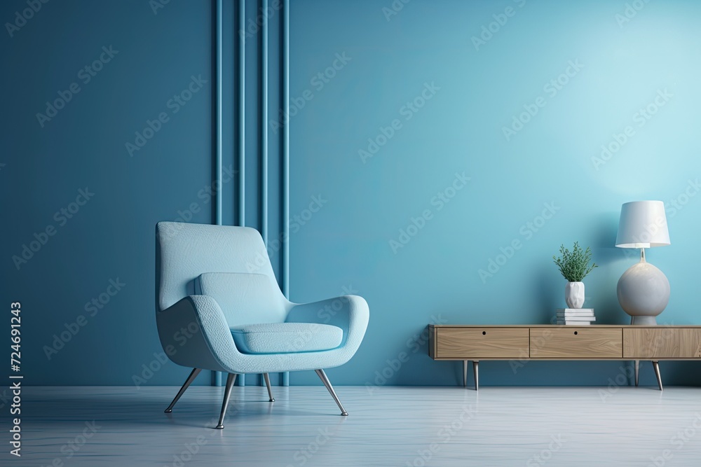 The interior accent color is celeste. furnishings and walls in shades ...